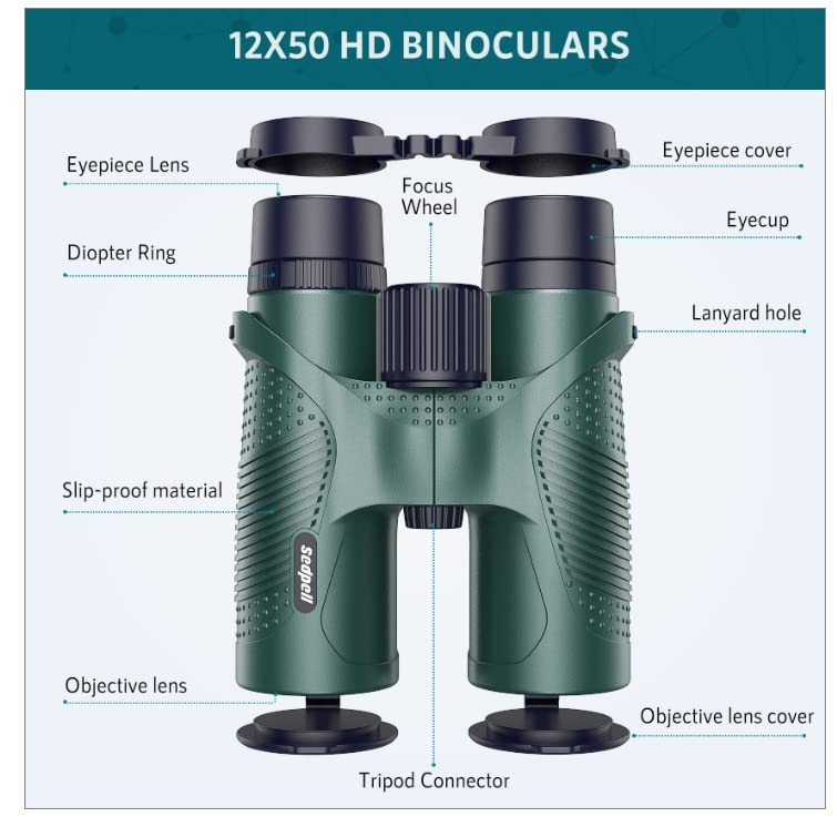 Sedpell HD Binoculars for Adults, High Power Binoculars with BaK4 prisms, IPX7 Waterproof with Phone Adapter Lightweight with Carrying Case and Strap Perfect for Bird Watching, Hunting, Travel