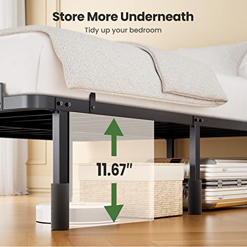 Marsail Queen Size Bed Frame, 14-Inch High Platform Bed with Steel Slat Support, Mattress Stoppers & Rounded Corners, Heavy-Duty Metal Platform, 1600 lbs Max Weight, No Box Spring Needed, MSBFQ02