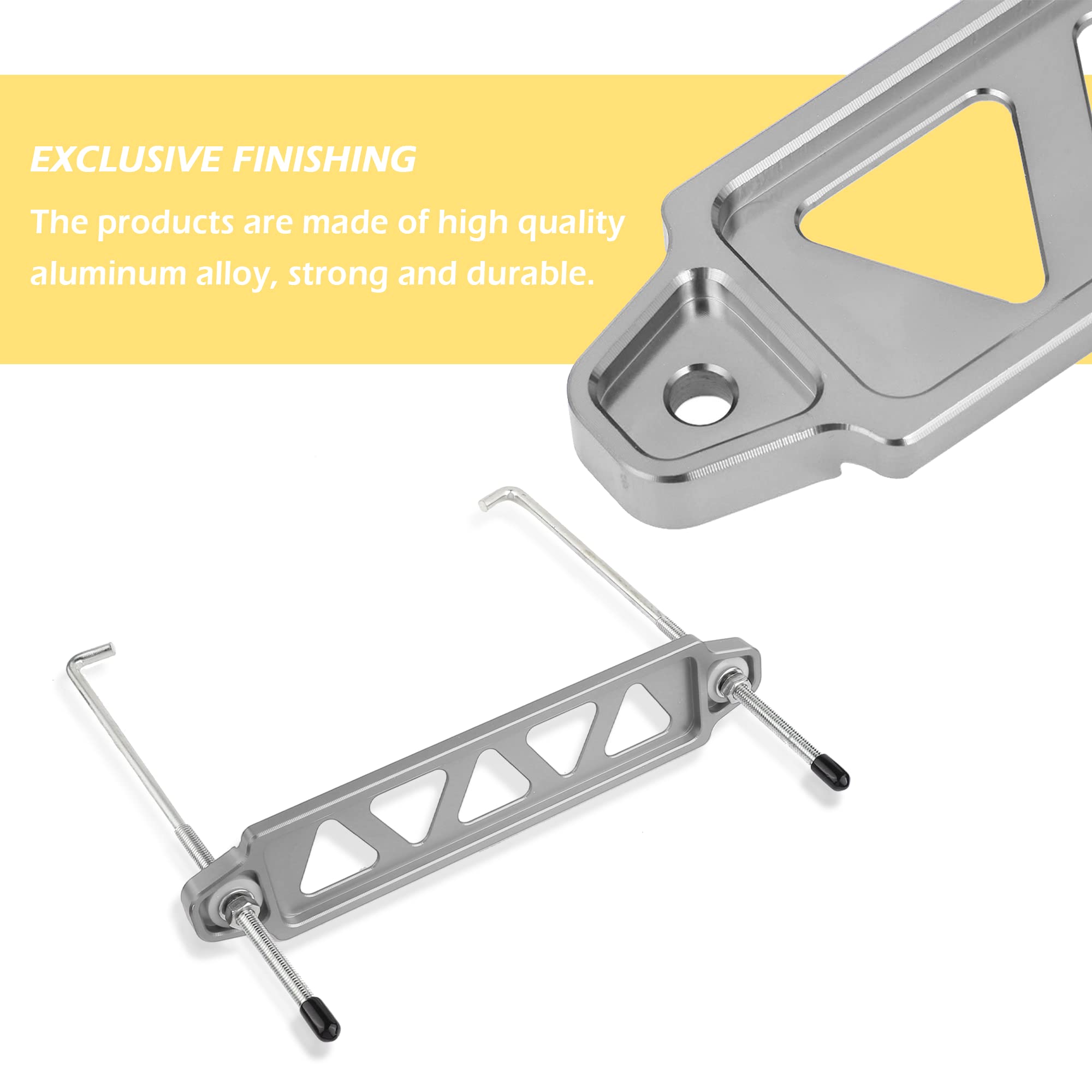 Battery Hold Down Bracket,Premium Aluminum Alloy Battery Tie Down Sets Provide Safe&Stable Driving Environment,Universal Car Battery Holder with 8" Stainless Steel J Bolts (Silver)