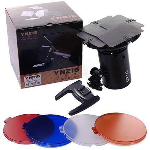 YONGNUO YN216 YN-216 LED Video Light with Adjustable 3200K-5600K Color Temperature and 4 Color Plates for Canon Nikon DSLR Cameras