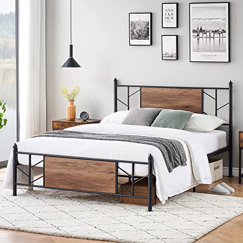 GAOMON 12.6 Inch Queen Size Bed Frame, Metal Platform Bed Frame with Wooden Headboard and Footboard, Mattress Foundation, No Box Spring Needed, No Box Spring Needed, Noise Free (Queen)