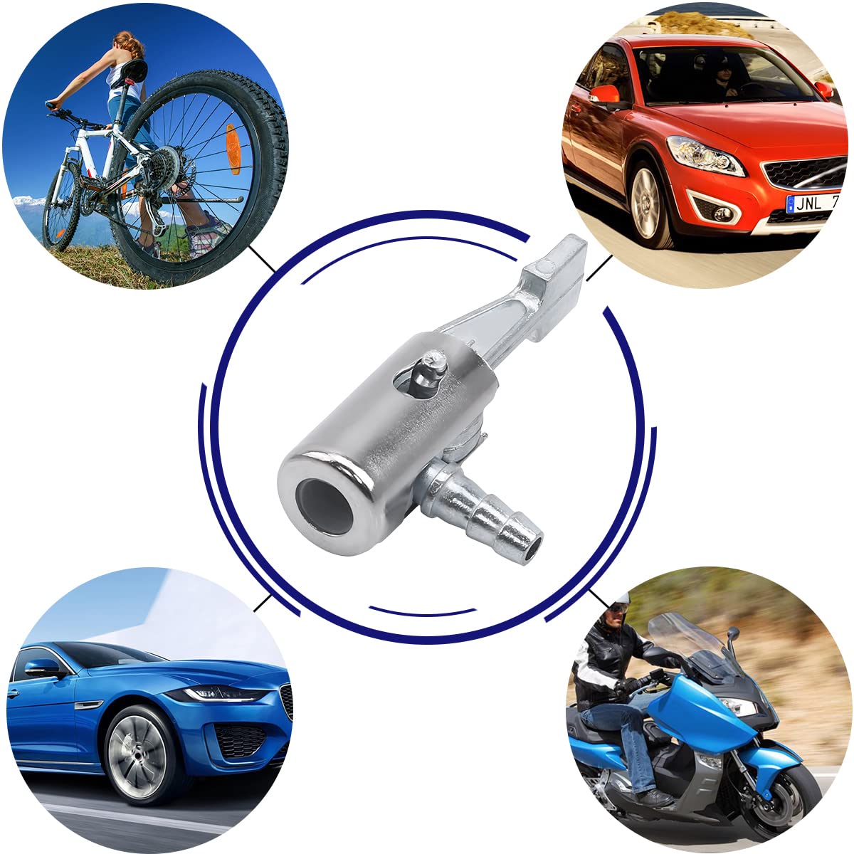 AUCELI 2PCS 1/4 inch Lock on All Metal Air Chuck, Inflation Pump with Hose Clamp, Mini Air Compressor Portable Tire Inflator Tire Chuck Nozzle, Hose End with Barb Connector (Hose Clamp)