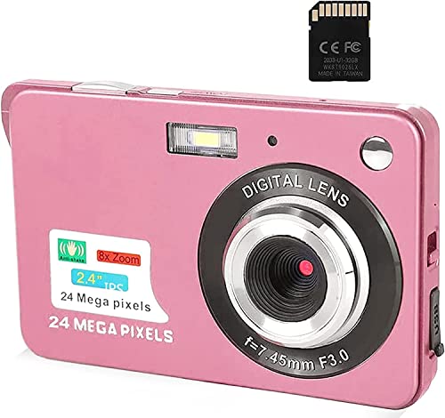 Digital Camera,2.4 Inch FHD Pocket Cameras Rechargeable 24MP Camera for Backpacking, 8X Digital Zoom Compact Cameras for Photography, sd Card 32GB