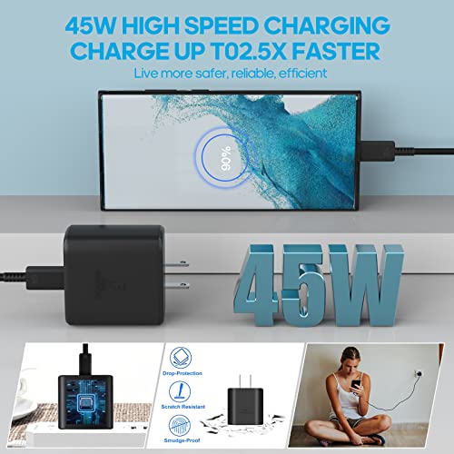 Samsung PD 45W USB-C Super Fast Charging Wall Charger for Samsung Galaxy S22 S21 S20 Ultra Plus Note 10+,Google Pixel,Note 20,PPS Charger Adapter Block-2 Pack