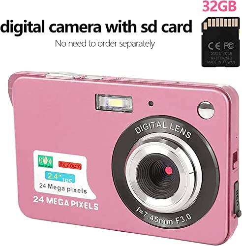 Digital Camera,2.4 Inch FHD Pocket Cameras Rechargeable 24MP Camera for Backpacking, 8X Digital Zoom Compact Cameras for Photography, sd Card 32GB