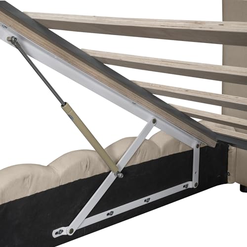 HAUSHECK Upholstered Bed Frame Queen Size with Large Underneath Storage, LED Headboard and USB Ports, Queen Floor Bed Frame w/Wooden Slats Support, Modern Platform Bed No Box Spring Needed