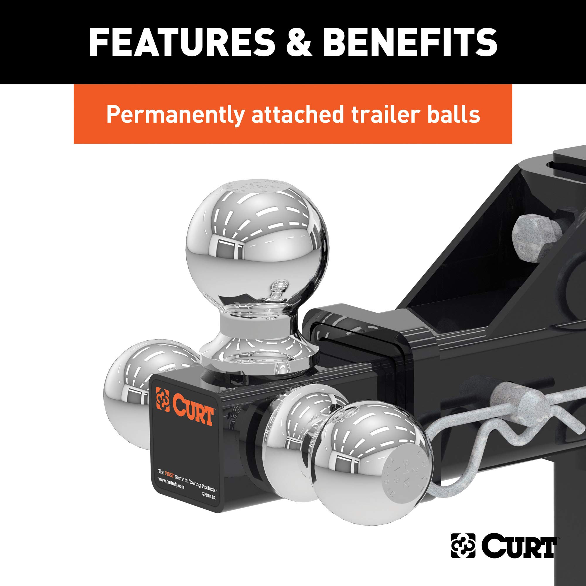 CURT 45799 Adjustable Trailer Hitch Ball Mount, Fits 2-Inch Receiver, 5-3/4-Inch Drop, 1-7/8, 2, 2-5/16-Inch Balls, 10,000 lbs , Black