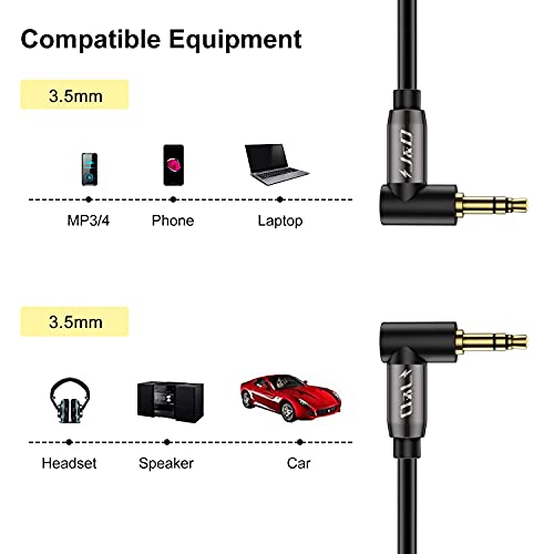 J&D Gold Plated 3.5mm Stereo Audio Aux Cable 90 Degree Right Angle Compatible for Galaxy, Speakers and All Other Devices, 15 Feet