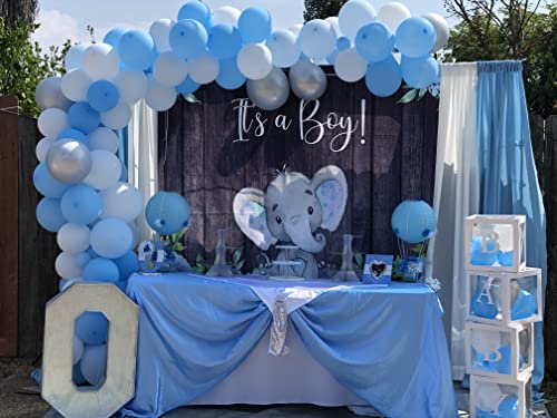 Avezano Boy Elephant Baby Shower Backdrop Blue Floral Elephant It's a Boy Background Decorations Rustic Wood Elephant Theme Baby Shower Party Banner Supplies(7x5ft)