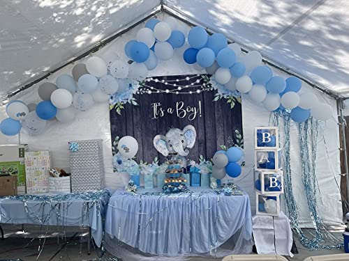 Avezano Boy Elephant Baby Shower Backdrop Blue Floral Elephant It's a Boy Background Decorations Rustic Wood Elephant Theme Baby Shower Party Banner Supplies(7x5ft)