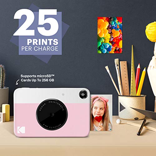 Kodak Printomatic Digital Instant Print Camera (Blue) & Printomatic Digital Instant Print Camera (Pink) & 2"x3" Premium Zink Photo Paper (20 Sheets) Compatible with Kodak Smile