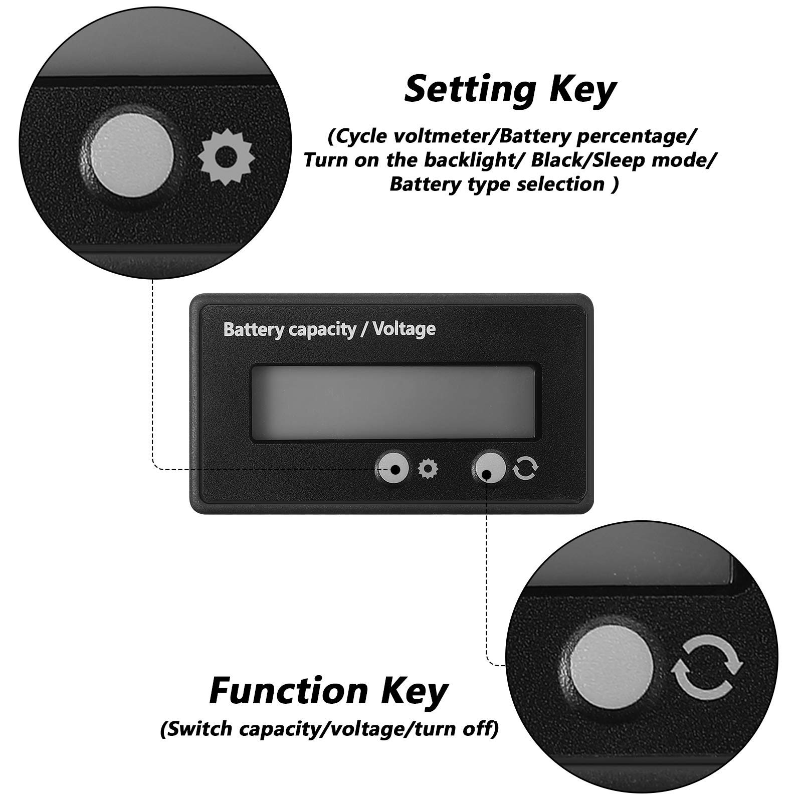 Frienda 2 Pieces DC 12V 24V 36V 48V 72V Battery Meter with Alarm, Front Setting and Switch Key, Battery Capacity Voltage Indicator Gauge, Monitors Lead-Acid and Lithium ion(White)