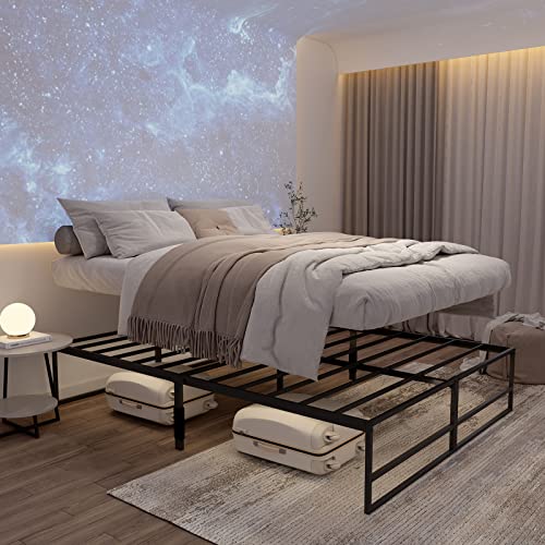 HOMWAYART Heavy Duty Bed Frames Queen Size No Box Spring Needed, Cheap 14 Inch High Black Metal Platform Base De Cama Queen,Clearance Simple Double Bedframe.