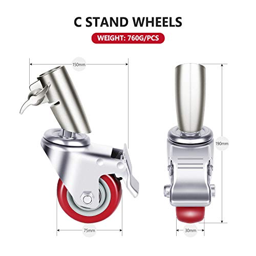 Neewer 6-Pack Professional Swivel Caster Wheel Sets, 75mm Diameter, Durable Metal Construction and Rubber Base, ONLY Compatible with Neewer C Stand for Studio Photography Video Shooting (Silver)