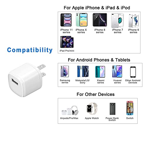 2-Pack USB Wall Charger Plug,5V/1A Charger Block Cube Compatible with iPhone,iPod,Watch,Headset(2 Pack)