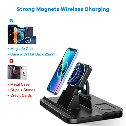Magnetic Wireless Charger, 4 in 1 Wireless Charging Station for iPhone 14/13/12 Pro/Pro Max/Mini,Detachable Wireless Charging Stand for iWatch SE/6/5/4/3/2,Airpods 3/2/Pro,Pencil 2(With QC3.0 Adapter)