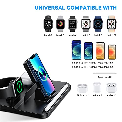Magnetic Wireless Charger, 4 in 1 Wireless Charging Station for iPhone 14/13/12 Pro/Pro Max/Mini,Detachable Wireless Charging Stand for iWatch SE/6/5/4/3/2,Airpods 3/2/Pro,Pencil 2(With QC3.0 Adapter)