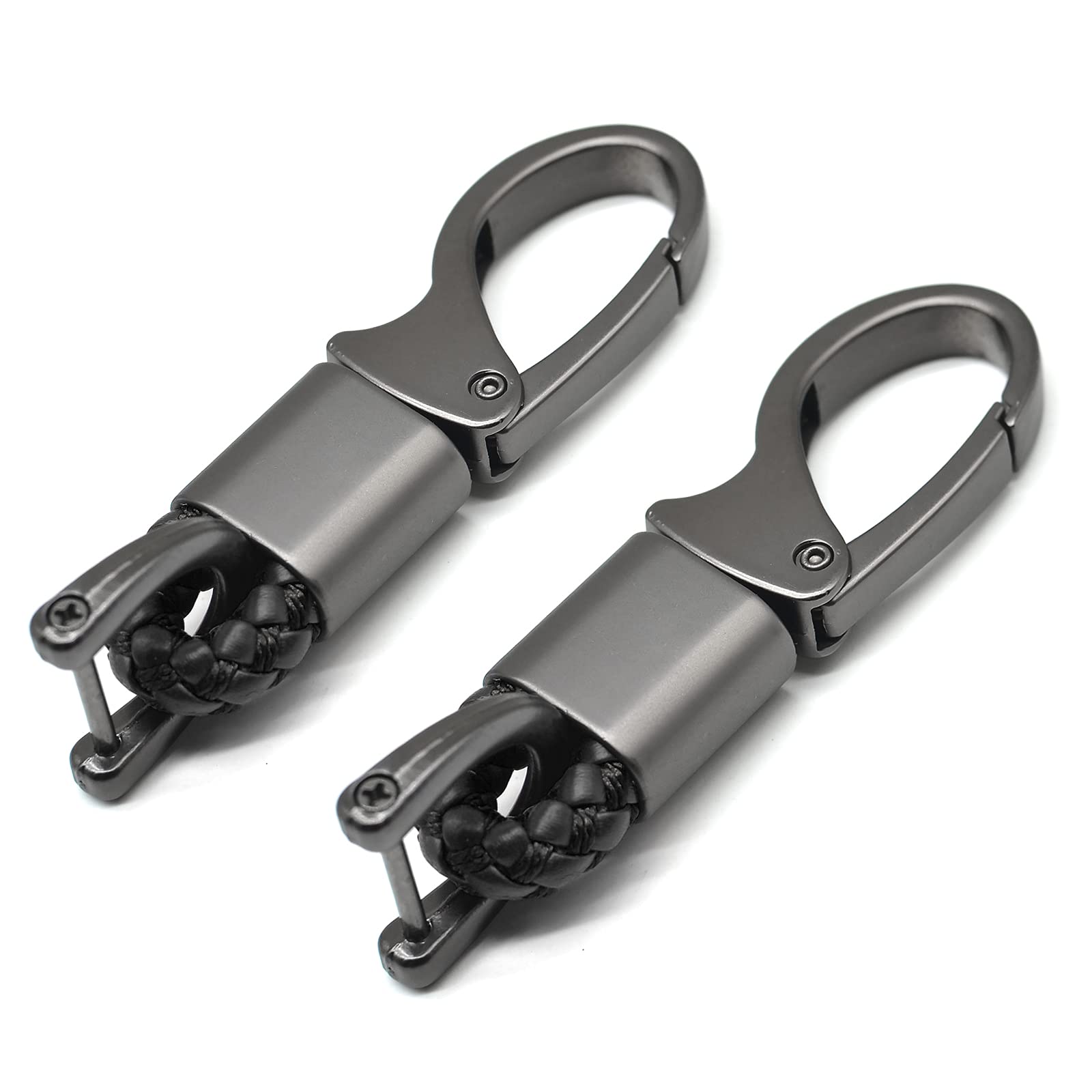 EYANBIS Car Key Fob Keychains Leather Holder Key Chain Sturdy Metal with D-Ring for Men and Women 2 Pack, Black, 360 Degree Rotatable, with Screwdriver