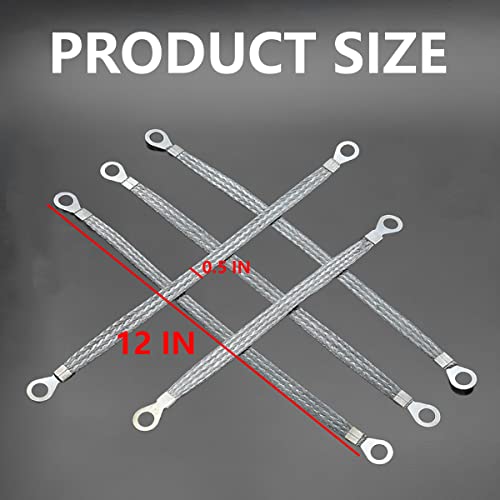 zipelo Universal Automotive Ground Strap, 6Pcs 12" Vehicle Engine Ground Cable Strap Kit, Professional Heavy Duty Braided Tinned Copper Strap for SUV Truck Most Cars (Silver2)