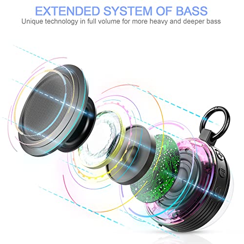 Portable Bluetooth Speaker with Light Show, IPX7 Waterproof Shower Speaker with FM Radio and Built-in Microphone,Bluetooth Speakers for Shower,Travel,Running,Mountaineering,Camping and More Outdoor