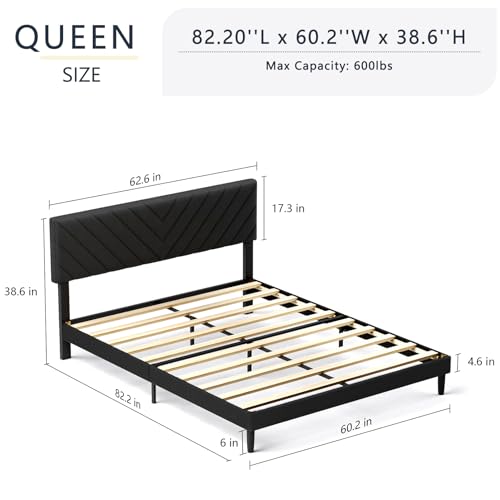 MTSVMP Queen Size Upholstered Platform Bed Frame with High-Adjustable Headboard and Solid Wood Slats Support, Non-Slip and Noise-Free,No Box Spring Needed, Easy Assembly (Queen)