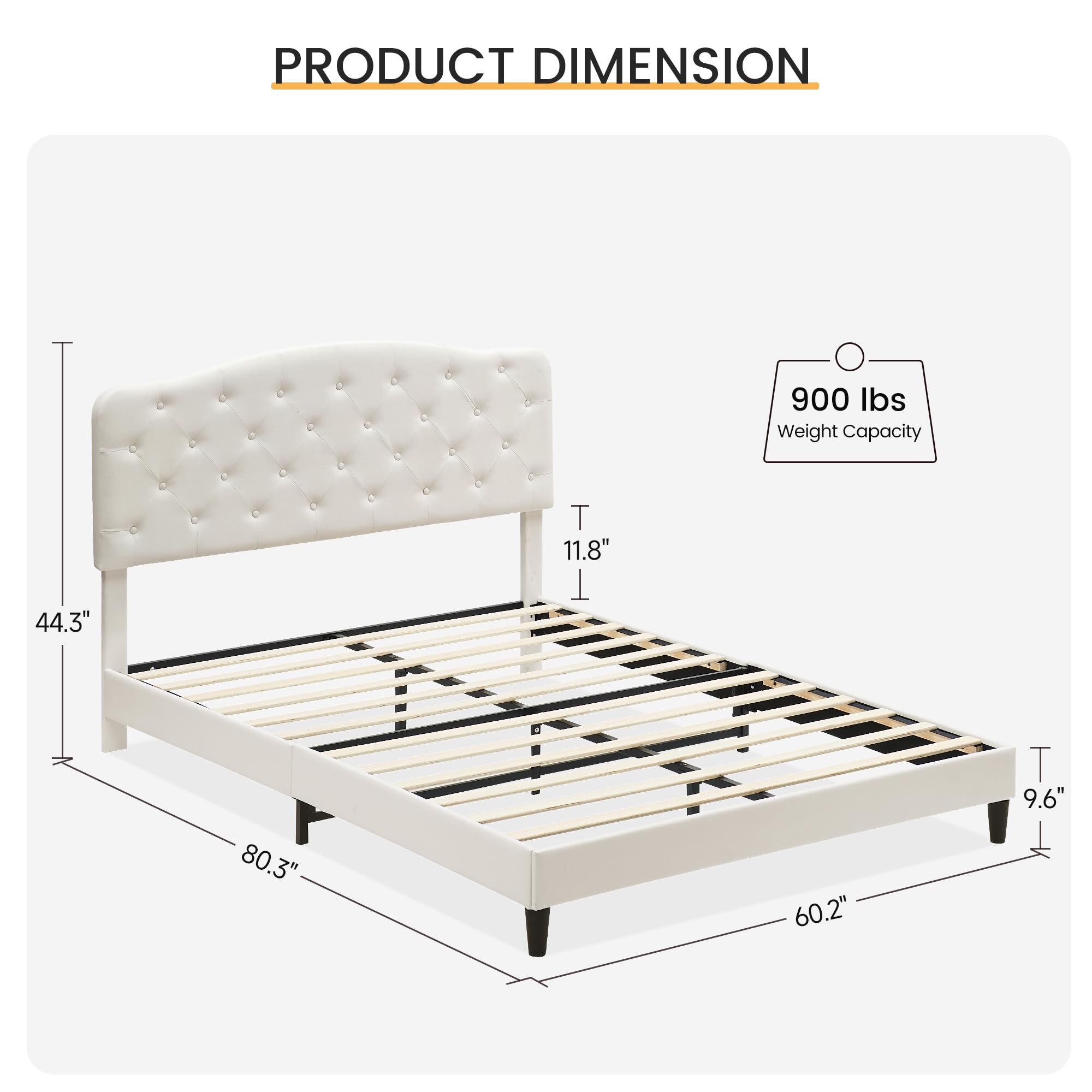 IDEALHOUSE Queen Bed Frame with Headboard Adjustable, Leather Platform Bed Upholstered Queen Size, Button Tufted Mattress Foundation, Wooden Slat Support, No Box Spring Needed, White