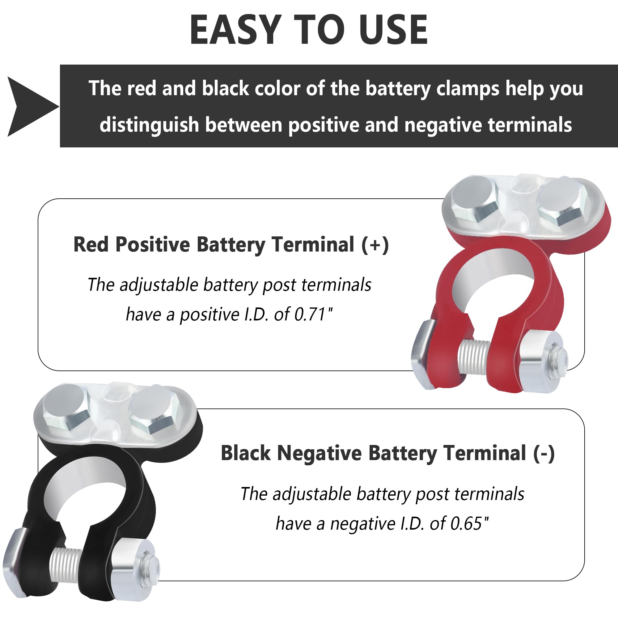 2PCS Adjustable Car Battery Terminal Connectors,Galvanized Negative/Positive Battery Terminal with Insulating Pad,Universal Automotive Replacement Battery Terminals & Ends