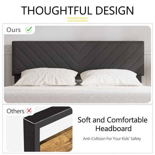 MTSVMP Queen Size Upholstered Platform Bed Frame with High-Adjustable Headboard and Solid Wood Slats Support, Non-Slip and Noise-Free,No Box Spring Needed, Easy Assembly (Queen)