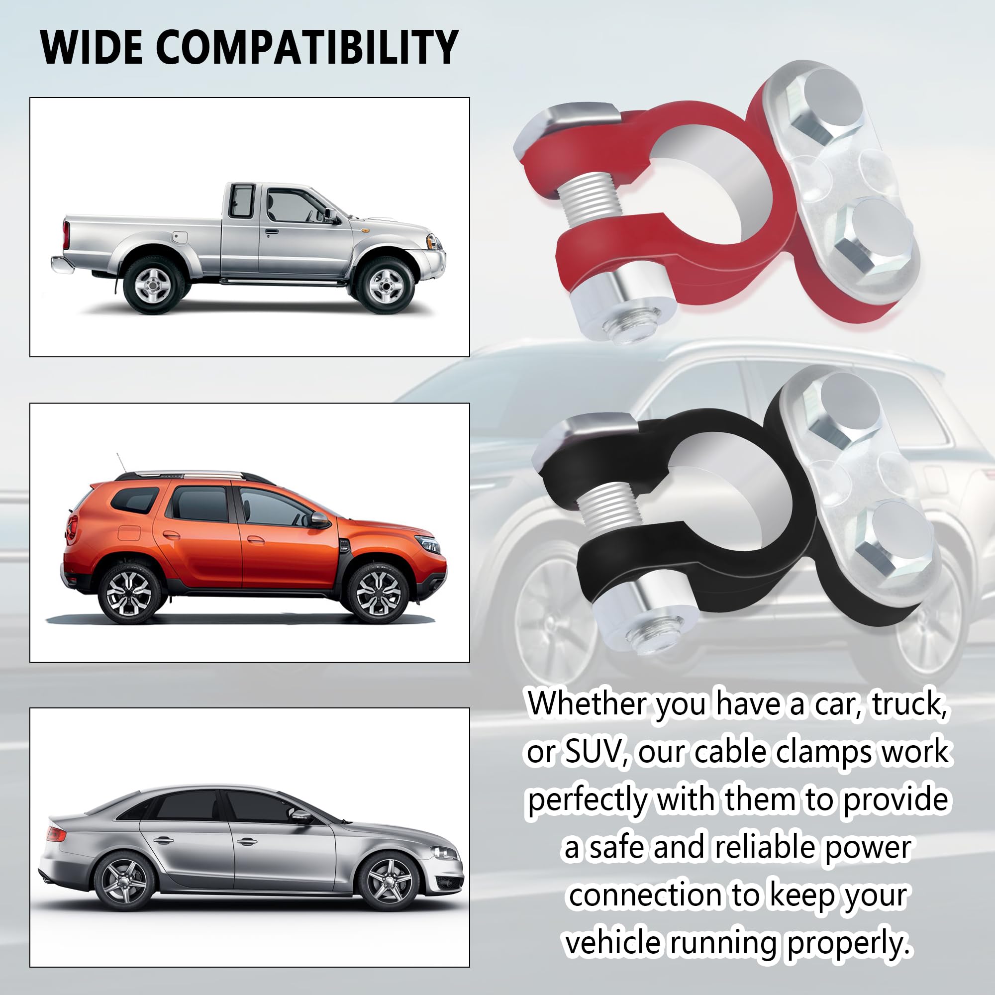 2PCS Adjustable Car Battery Terminal Connectors,Galvanized Negative/Positive Battery Terminal with Insulating Pad,Universal Automotive Replacement Battery Terminals & Ends