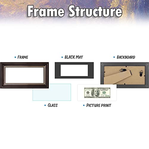 AUEAR, Dollar Bill Frame with Black Mat or 4x9 Business License Holder Without Mat, Easel Stand/Wall Mount, Tempered Glass (Dark Brown with Black Mat, 2-Pack)