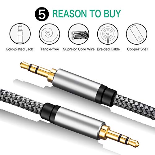 Tan QY Aux Cable 20Ft, 3.5mm Male to Male Auxiliary Audio Stereo Cord Compatible with Car,Headphones, iPods, iPhones, iPads,Tablets,Laptops,Android Smart Phones& More(20Ft/6M,Silver)