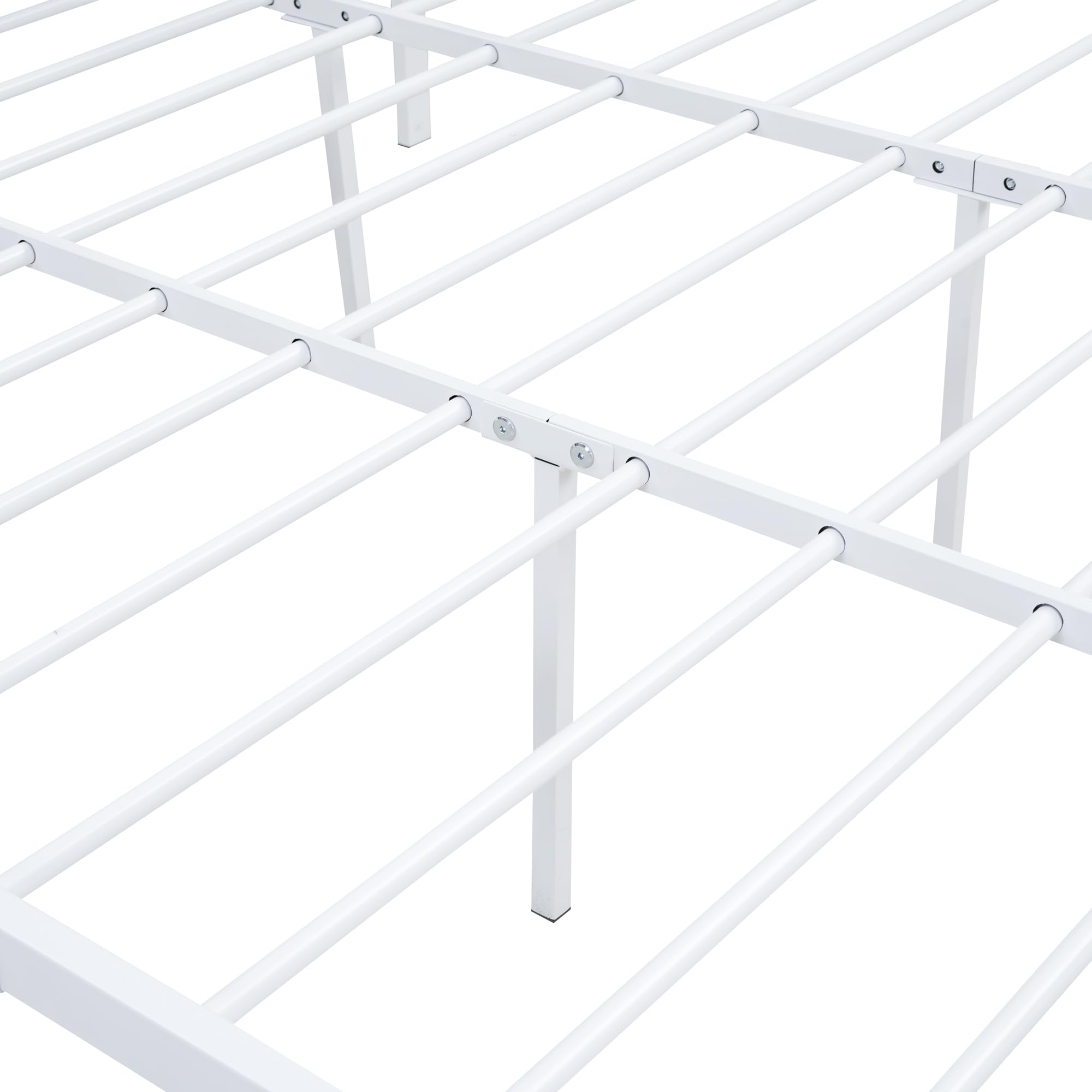 FANYHOME Queen Size Platform Bed, Metal and Wood Bed Frame with Headboard and Footboard, White