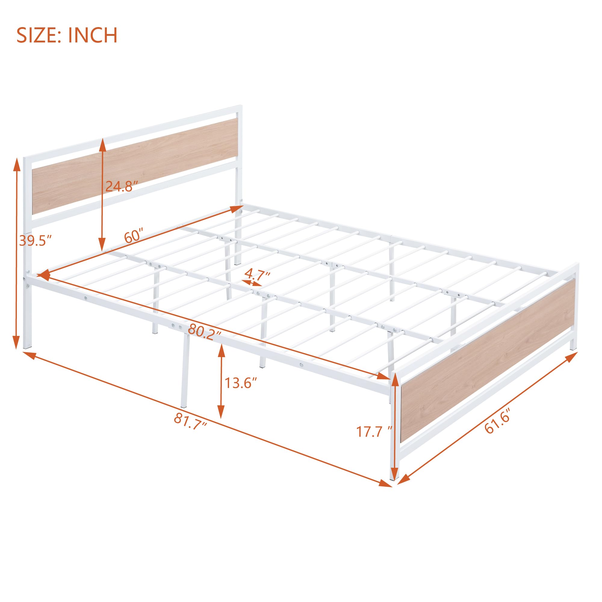 FANYHOME Queen Size Platform Bed, Metal and Wood Bed Frame with Headboard and Footboard, White