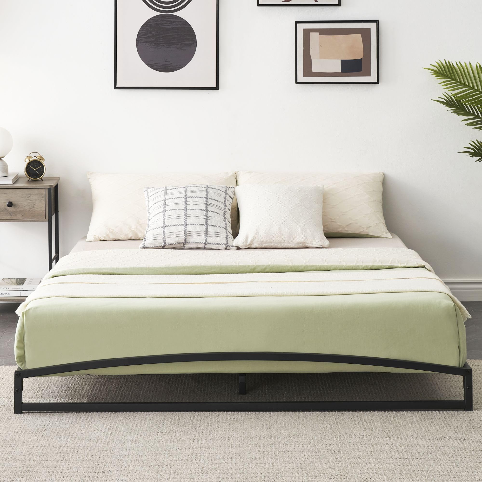 GAOMON 6 Inch Metal Platform Queen Size Bed Frame Low Profile with Sturdy Steel Slats Support, Mattress Foundation, No Box Spring Needed, Easy Assembly, Black (Queen, 6 Inch)