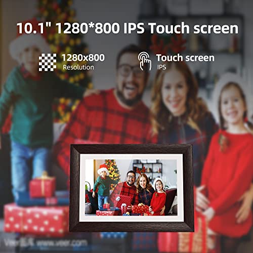 BYYBUO 10.1 inch WiFi Digital Photo Frame, 1280 * 800 IPS Touch Screen Digital Picture Frame,16G-Walnut,Share Photos or Videos via Frameo APP, Gift for Friends and Family