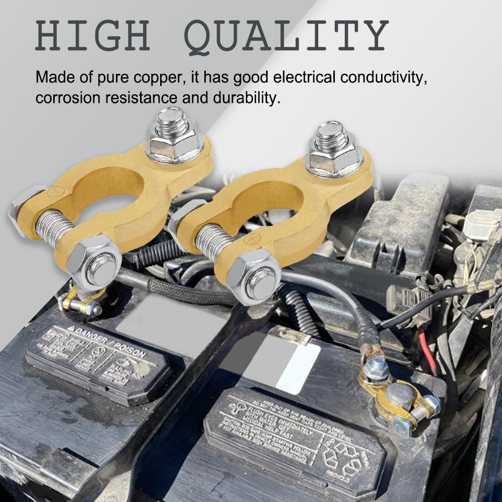 2PCS Brass Battery Terminal Connectors, Battery Cable Ends, Top Post Battery Terminals Clamp Set, Battery Terminal Adapter Car Accessories Compatible with Automotive Car Marine Battery