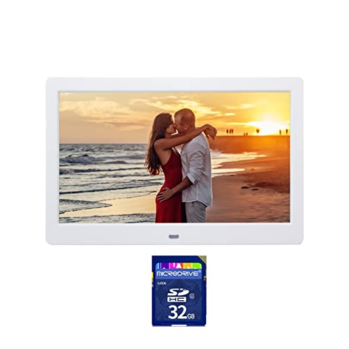 10 inch Screen LED Backlight HD 1024 * 600 Digital Photo Frame Electronic Album Picture Music Movie Full Function (Color : White wth 32gb, Size : US Plug)
