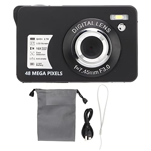 Jopwkuin Digital Camera, High Resolution Rechargeable Data Transmission Built in Fill Light 2.7K 48MP HD Digital Camera for Selfie