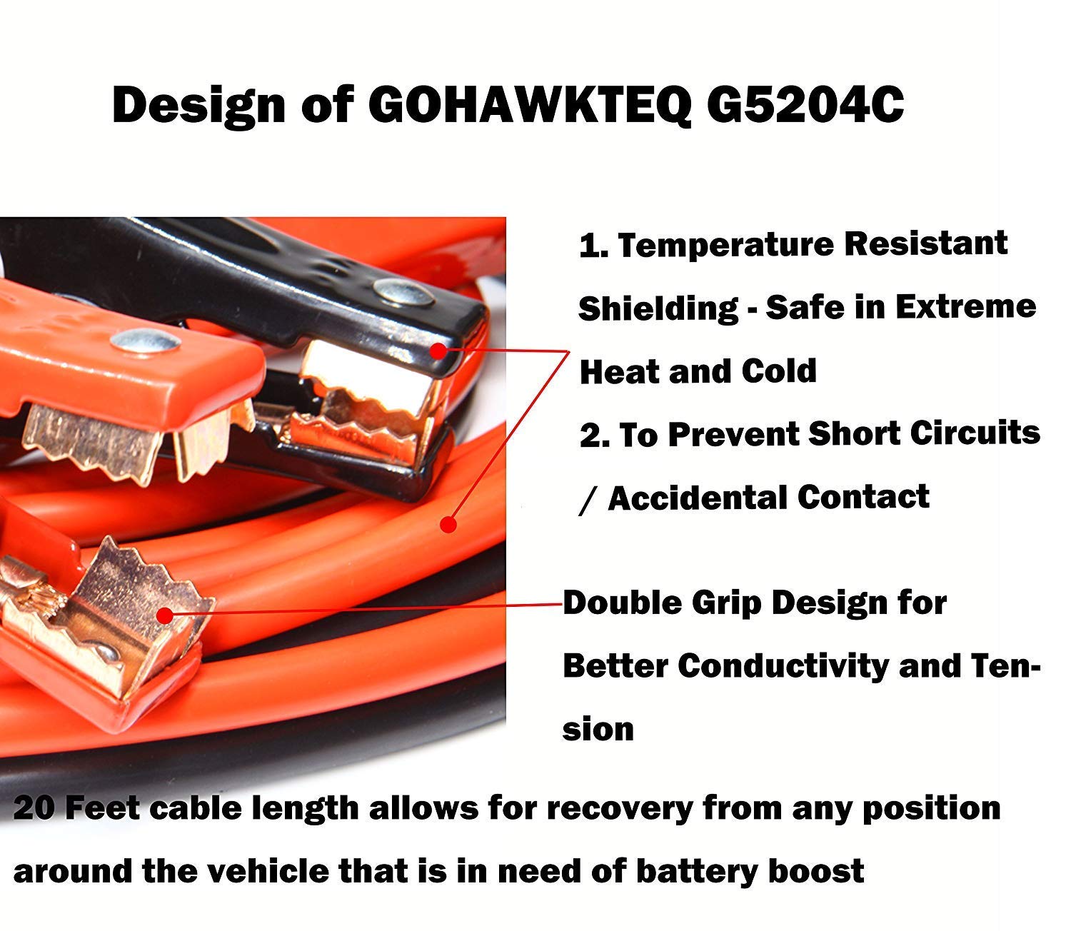 GOHAWKTEQ G5204C 4 Gauge 500A 20FT Heavy Duty Jumper Battery Cables Booster Jump Starter Replaces# AA-003-1A