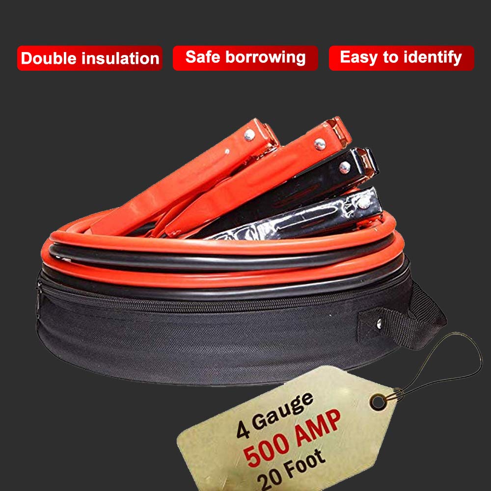 GOHAWKTEQ G5204C 4 Gauge 500A 20FT Heavy Duty Jumper Battery Cables Booster Jump Starter Replaces# AA-003-1A