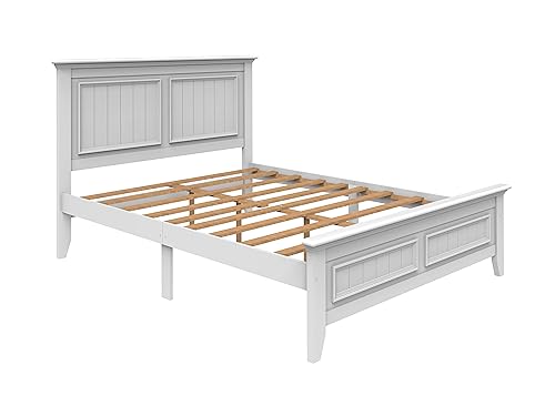 Modern Queen Size Platform Bed with Headboard ,Solid Wood Queen Bed Frame with Embellish Details,Bolivar Series Design,Country Queen Bed with Wooden Slat Support for Bedroom, White