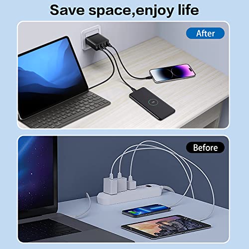 35W USB C Charger Fast Charging Block 4Port Multi USB Wall Charger Quick 3.0 Power Delivery Adapter Bricks Compatible for iPhone14/13/Pro Max,Pad Samsung S23 S22 S9,Google Pixel 7,6 Tablet,Black-II