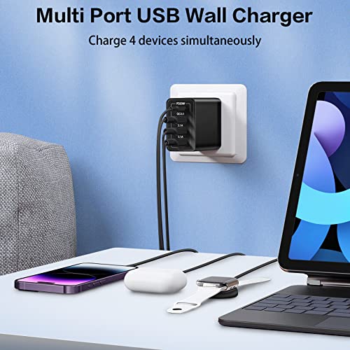 35W USB C Charger Fast Charging Block 4Port Multi USB Wall Charger Quick 3.0 Power Delivery Adapter Bricks Compatible for iPhone14/13/Pro Max,Pad Samsung S23 S22 S9,Google Pixel 7,6 Tablet,Black-II