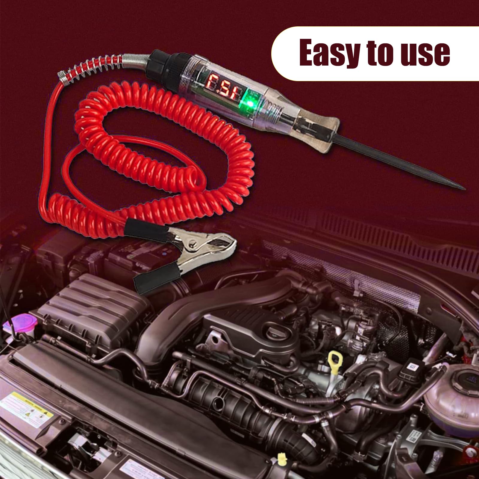 Slykew Pack-1 Automotive Test Light Digital LED Circuit Tester with 70.8 Inches Retractable Spring Wire, DC 3V/6V/12V/24V Inductive Test Pen, Suitable Checking Vehicle Car Truck Motorcycle
