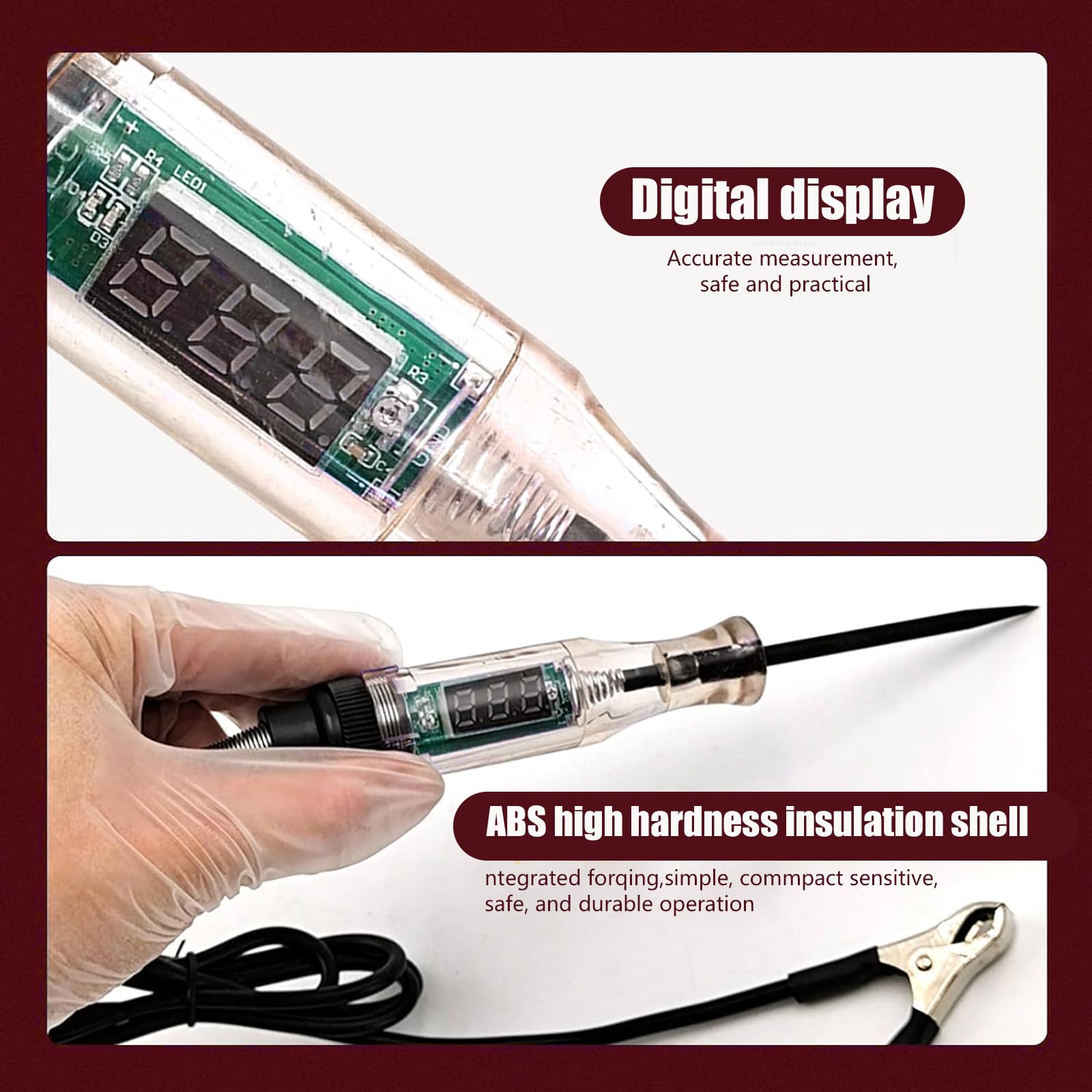 Slykew Pack-1 Automotive Test Light Digital LED Circuit Tester with 70.8 Inches Retractable Spring Wire, DC 3V/6V/12V/24V Inductive Test Pen, Suitable Checking Vehicle Car Truck Motorcycle