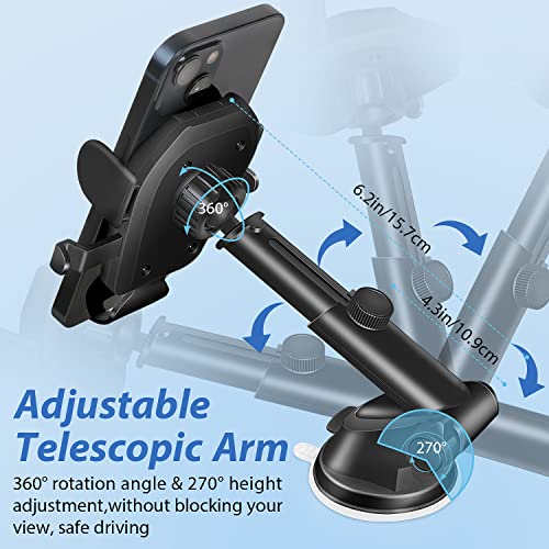 Sancore Dashboard Phone Mount for Car - Adjustable Arm Car Phone Holder Air Vent, Windshield 3 in 1 Cell Phone Mount Compatible with iPhone 14 13 12 Pro Max, Galaxy S20 S21 S22 Ultra