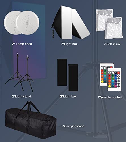 LED Softbox Lighting Kit, Zingbabu 20'' x28'' RGB Softbox Kit with 3200-6000K Led Bulb and Lighting Stand for YouTube Video Photography