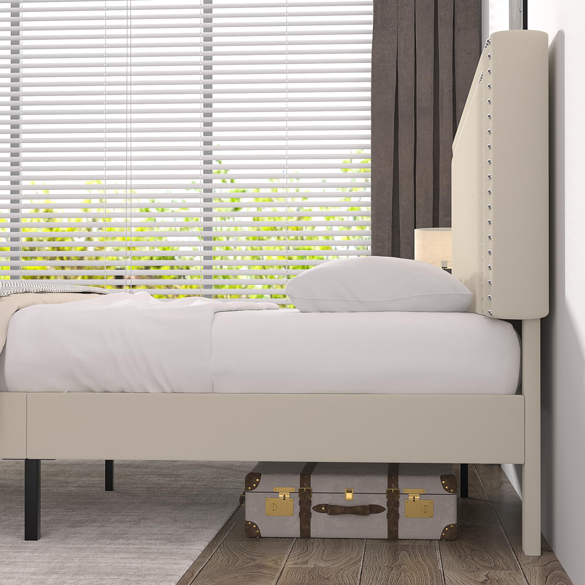 VECELO Queen Size Platform Bed Frame with Height Adjustable Upholstered Headboard, Modern Mattress Foundation,Strong Wood Slat Support, No Box Spring Needed, Easy Assembly