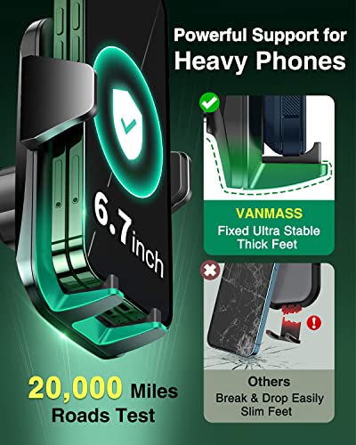 VANMASS Universal Car Phone Mount,【Patent & Safety Certs】 Upgraded Handsfree Dashboard Stand, Phone Holder for Car Windshield Vent, Compatible iPhone 14 13 12 11 Pro Max Xs XR X, Galaxy (Green)