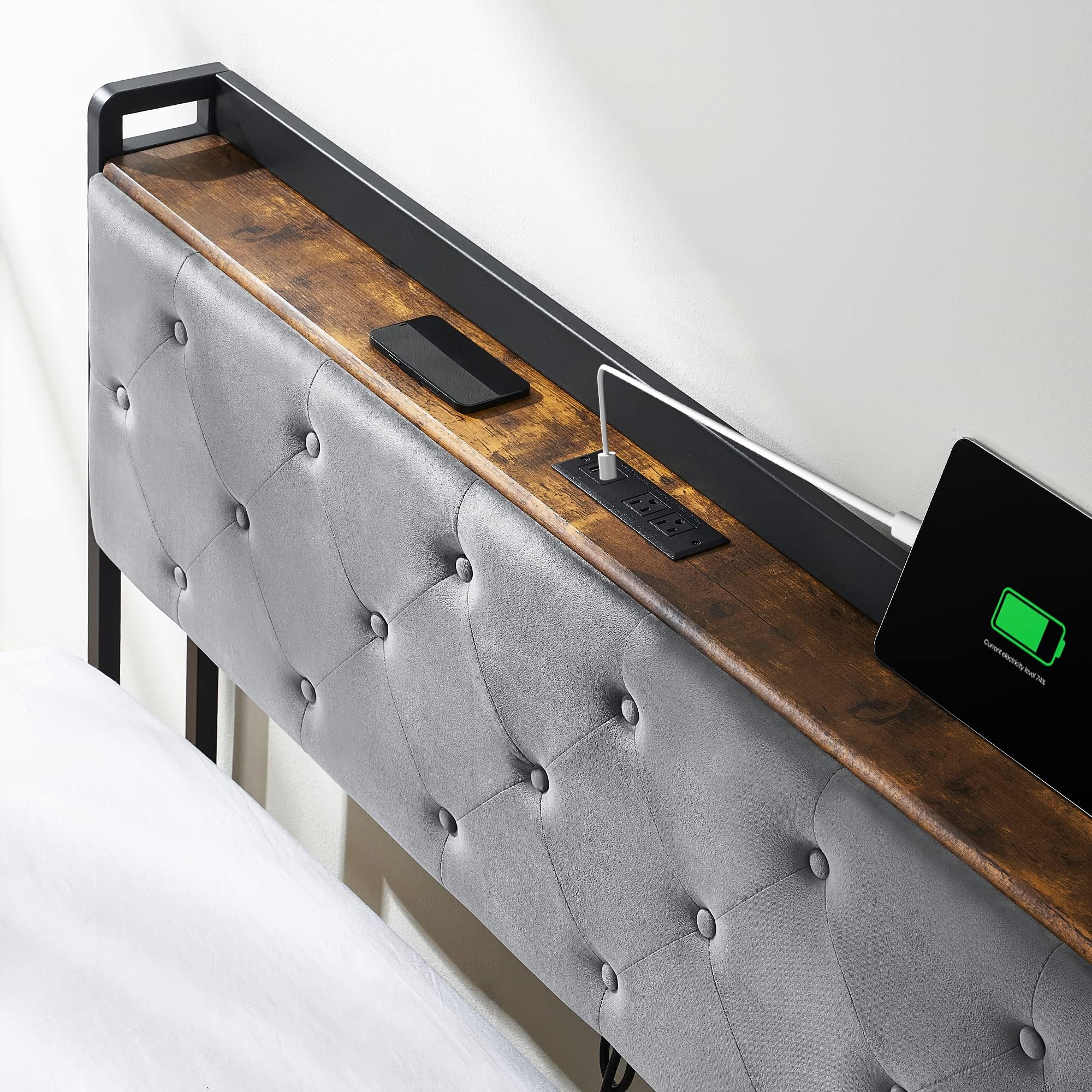 IDEALHOUSE Queen Size Bed Frame with 4 Storage Drawers and Charging Station, Upholstered Velvet Platform Bed Frame with Storage Headboard and Sturdy Wooden Slats Support, No Box Spring Needed